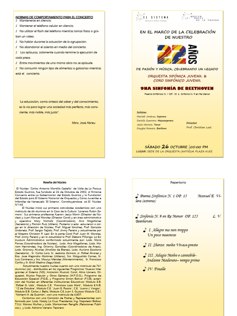 PROGRAMA SABADO ANIVERSARIO 9na Sinfonia | PDF | Sinfonía | Coro