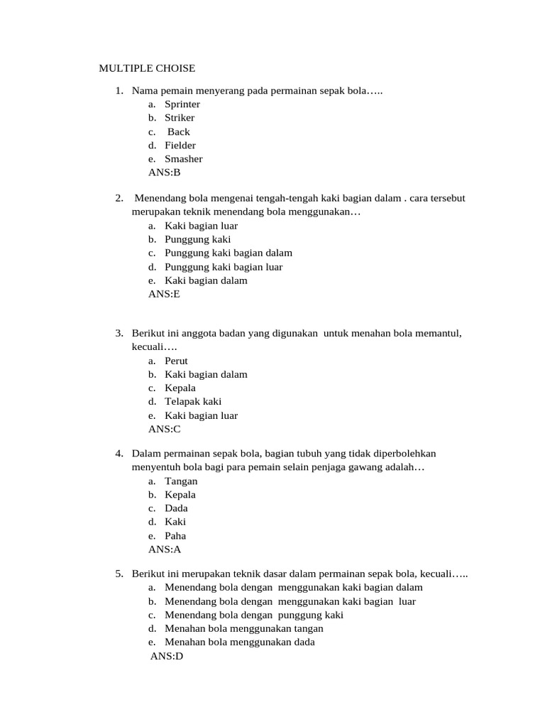 Soal Pjok Kelas Xi Apsp Dan Xi TTT 2 | PDF