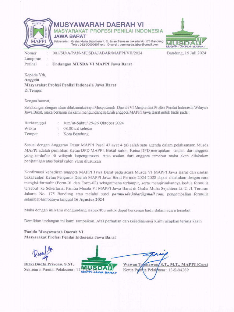 001 Undangan I Musda VI MAPPI Jawa Barat | PDF