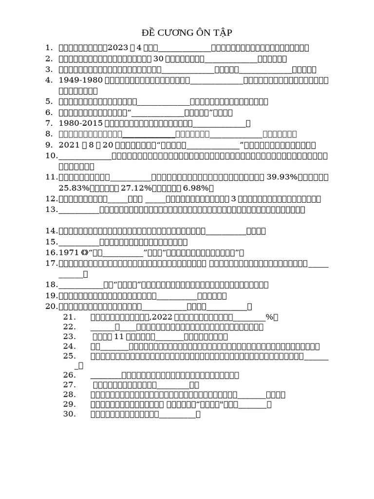 ĐỀ CƯƠNG ÔN TẬP ĐẤT NƯỚC HỌC TQ | PDF