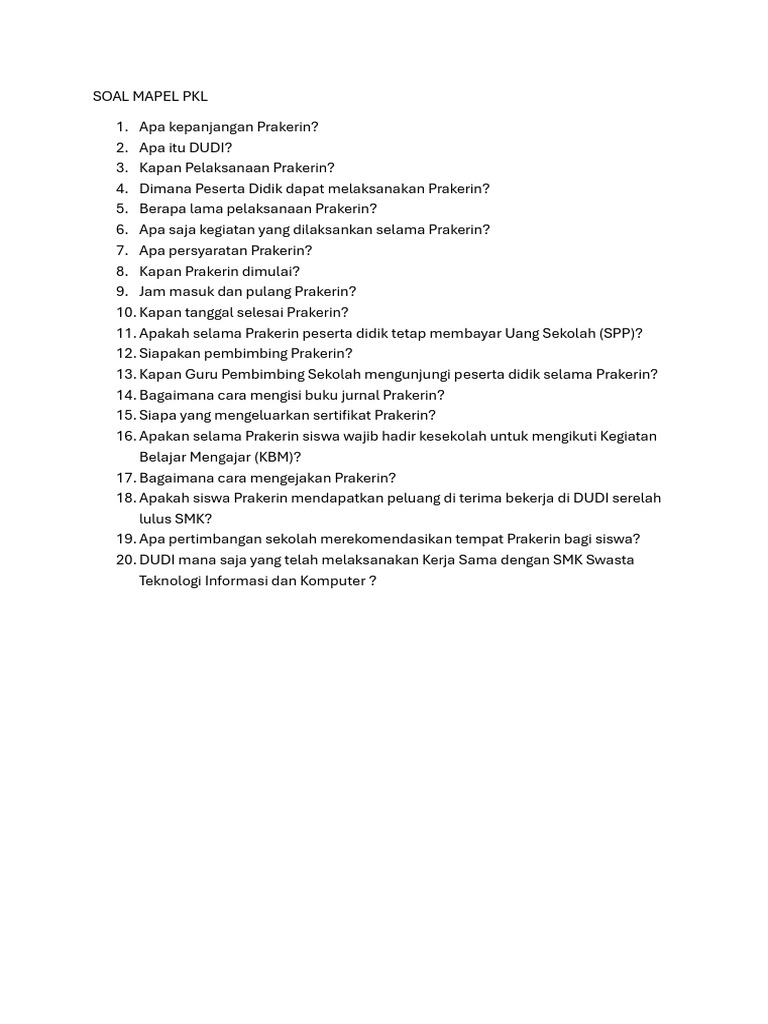 Soal Mapel PKL 12 | PDF