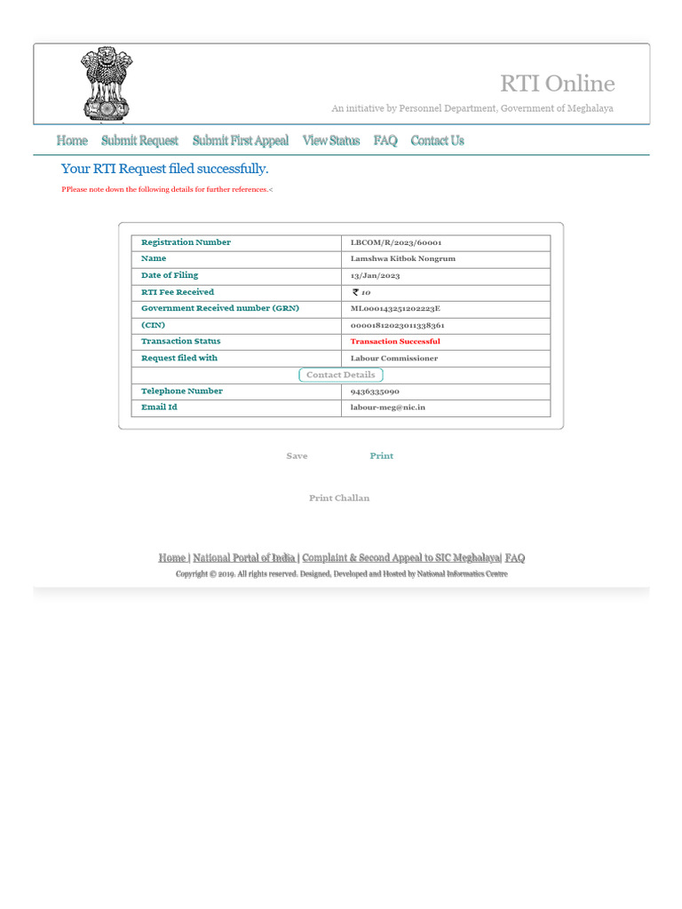 RTI Online - Online RTI Information System | PDF