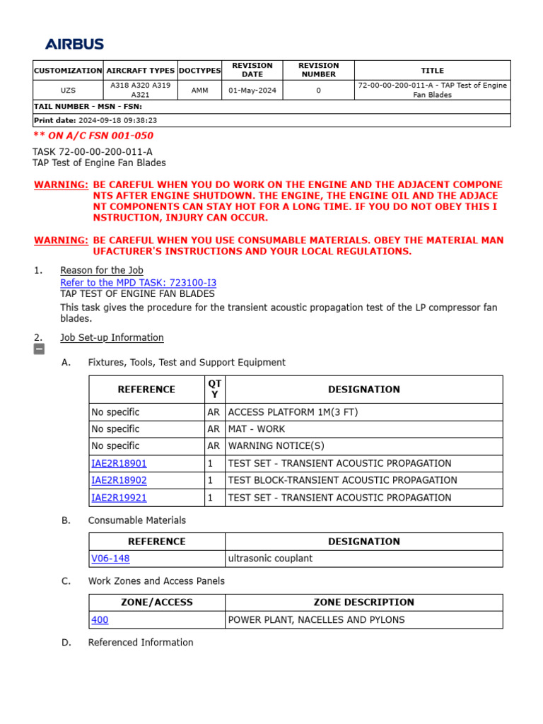 TAP Test Procedure for A318 Fan Blades | PDF | Aircraft | Jet Aircraft