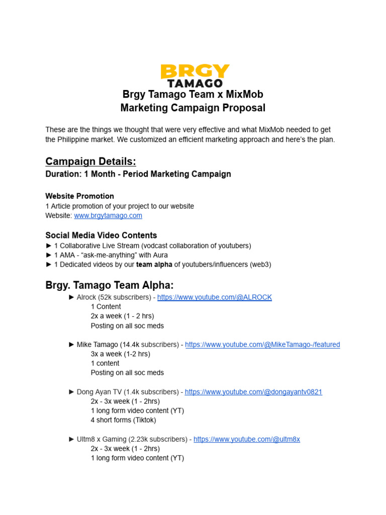 Brgy Tamago Team X MixMob | PDF | Computer Network | Mass Media