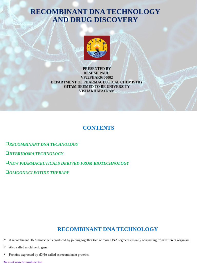 Recombinant Dna Technology and Drug Discovery Part 1 | PDF | Molecular Cloning | Recombinant Dna
