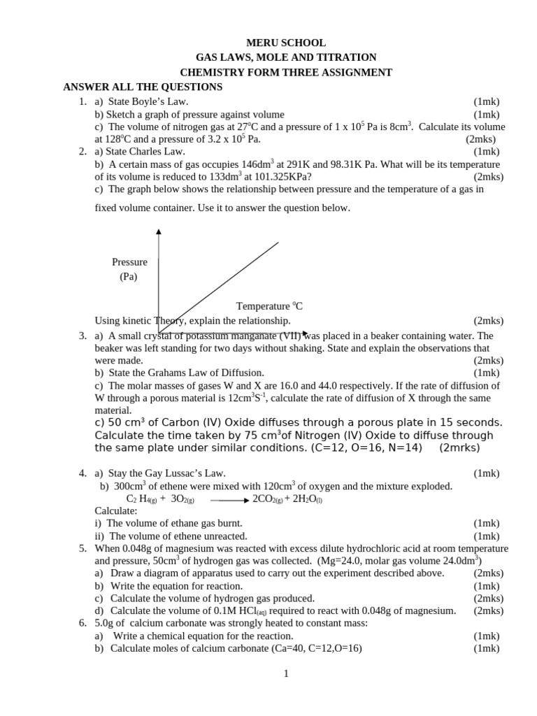 CHEM F3 Chem Assignment | PDF | Acid | Gases