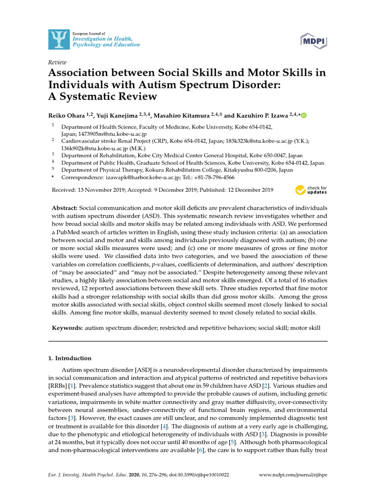Association Between Social Skills and Motor Skills in Individuals With ...