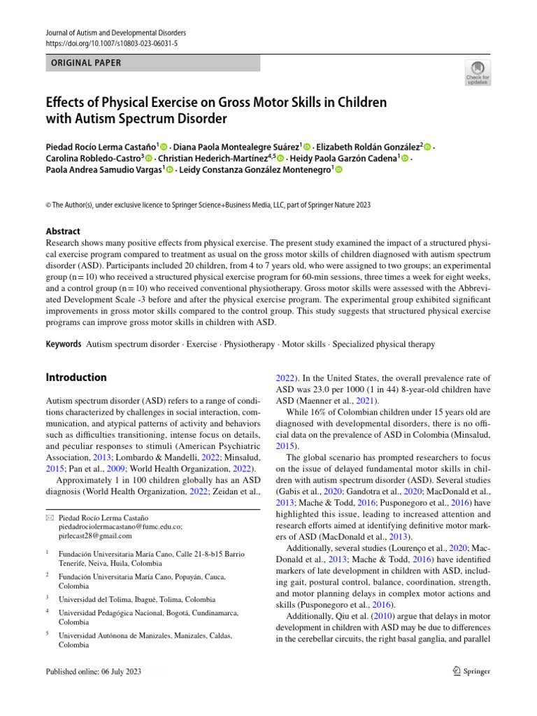Efects of Physical Exercise On Gross Motor Skills in Children With Autism Spectrum Disorder ...