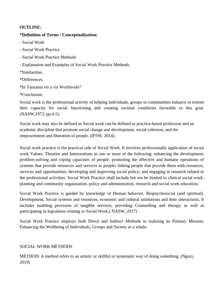 Direct & Indirect Social Work Methods | PDF | Social Work | Psychotherapy