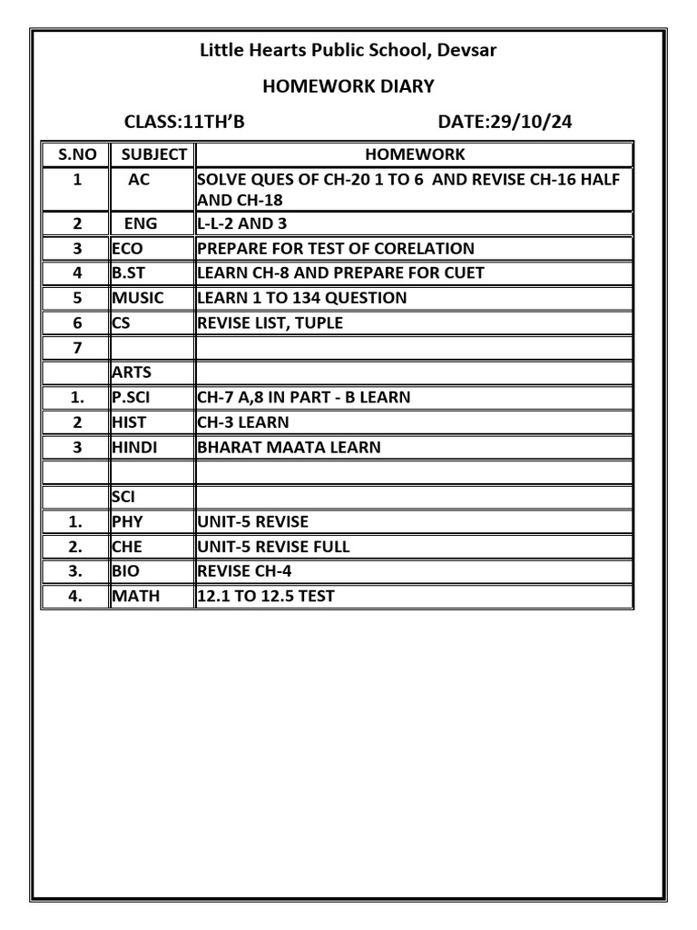 Class 11B Homework for 29/10/24 | PDF
