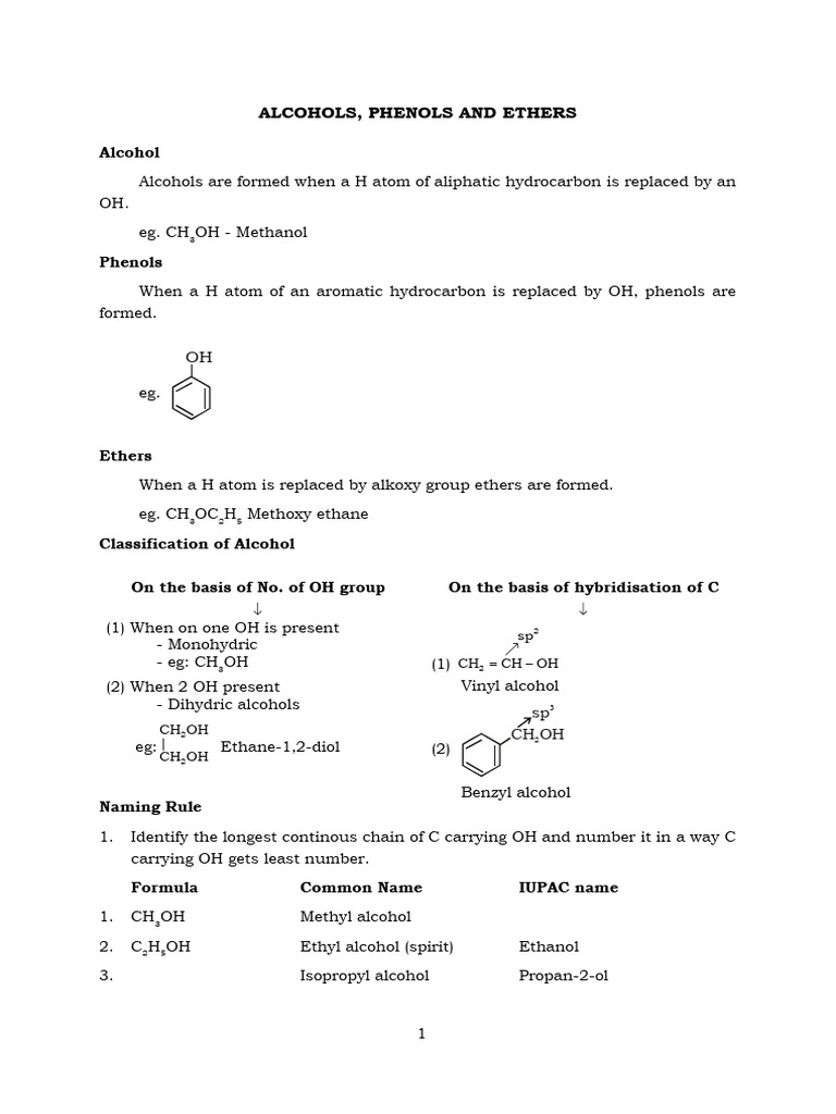 Alcohols and Phenols Notes | PDF | Ester | Ether