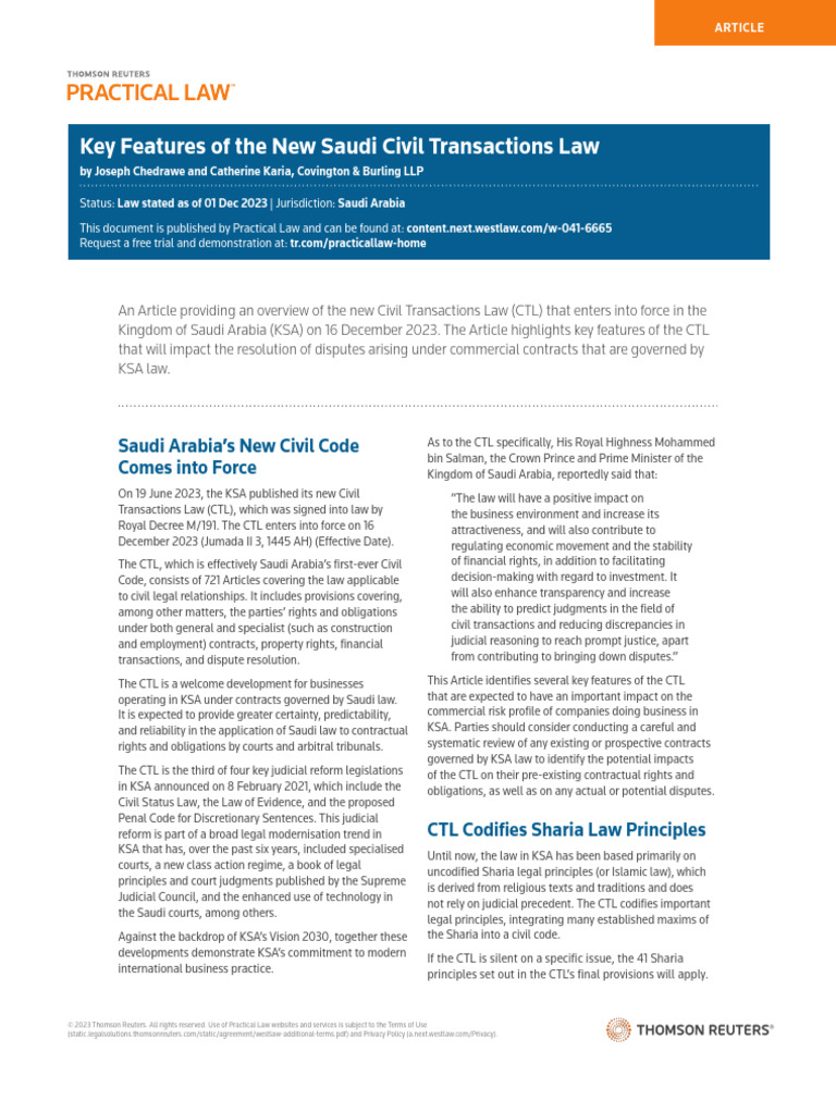 Key Features of The New Saudi Civil Transactions Law | PDF | Damages ...