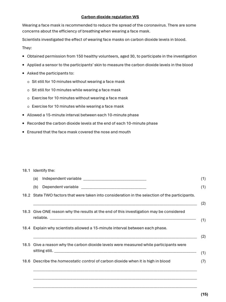 Carbon Dioxide Regulation WS | PDF | Homeostasis | Breathing