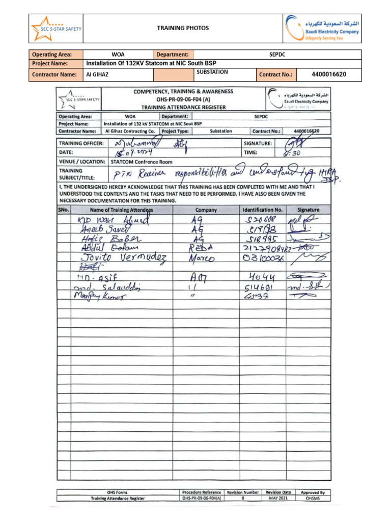 PTW Receiver & Understanding HIRA JSP Training | PDF