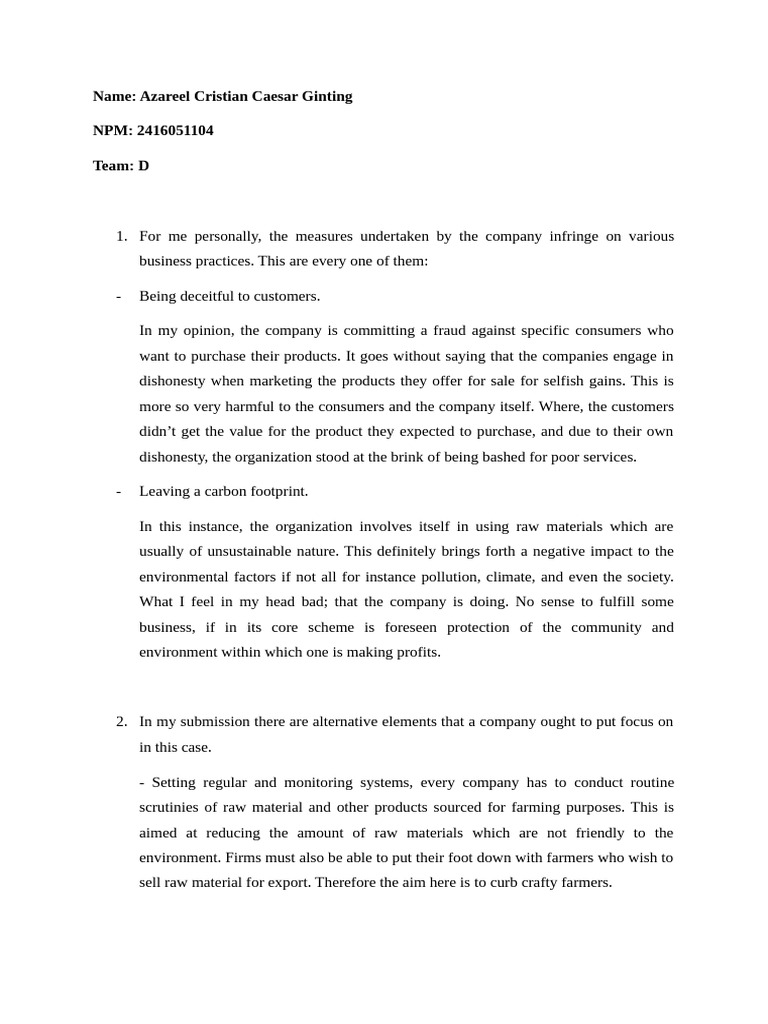 Azareel Cristian Caesar Ginting - UTS Etika BIsnis | PDF | Business ...