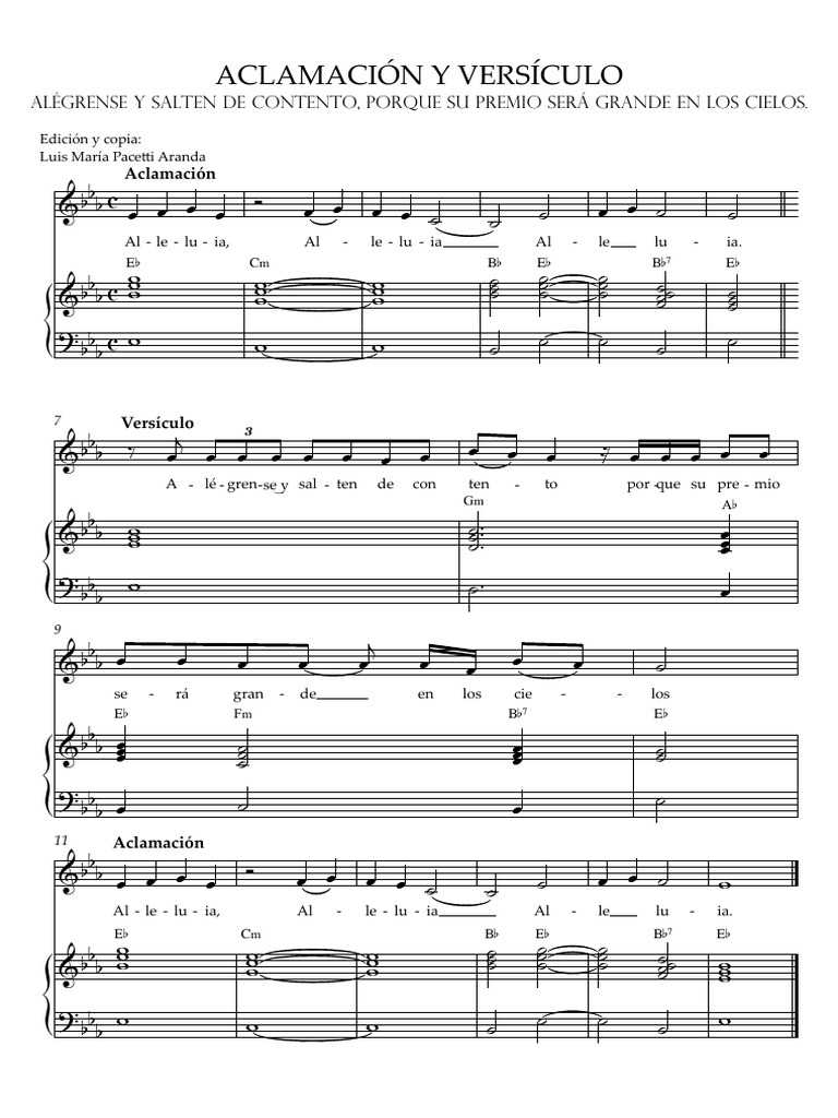 VERSÍCULO CON ALELUYA Alégrense y Salte de Contento Órgano - Partitura Completa | PDF