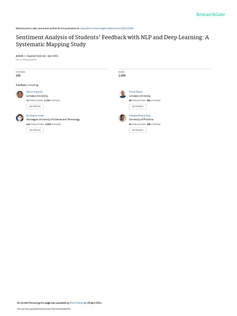 Sentiment Analysis of Students' Feedback With NLP and Deep Learning A ...