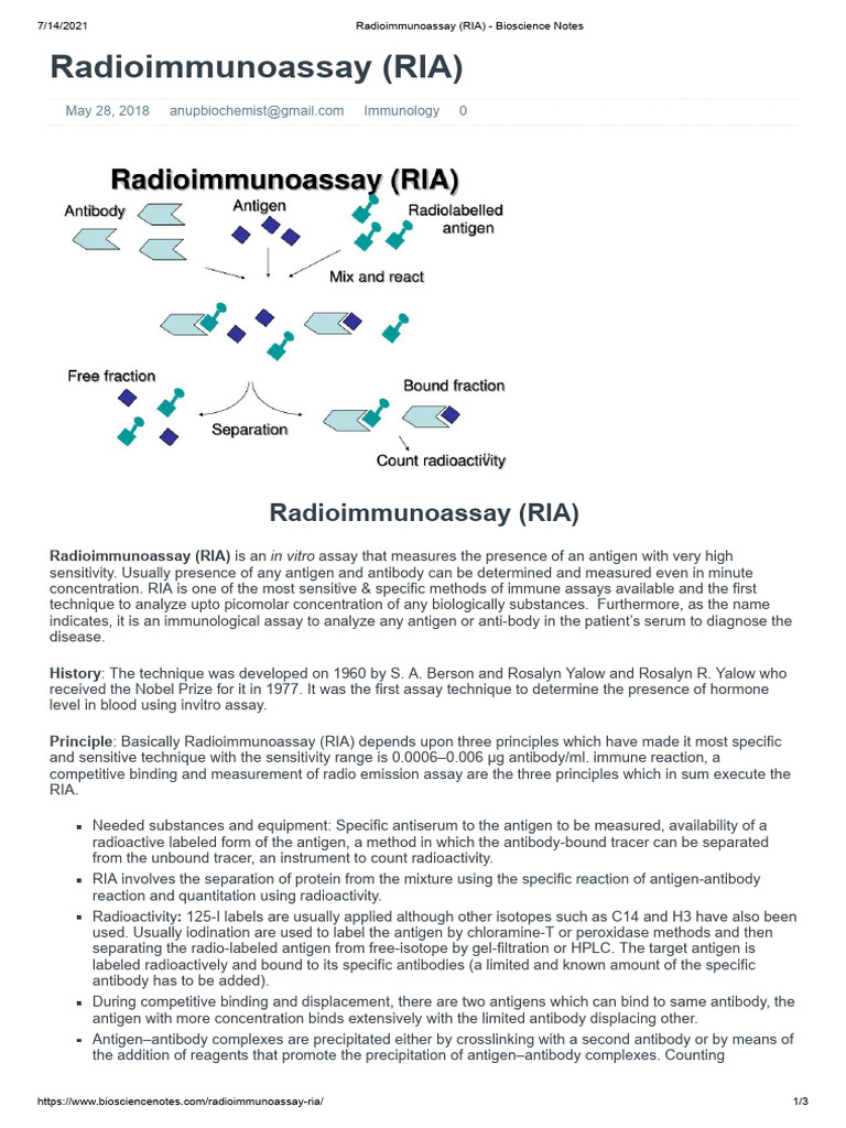 Radioimmunoassay (RIA) Guide | PDF | Clinical Medicine | Medical ...