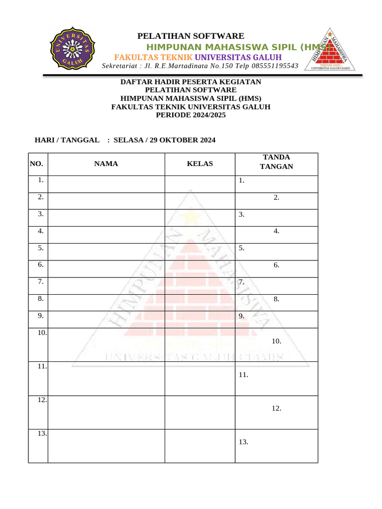 Daftar Hadir Pelatihan Software HMS | PDF