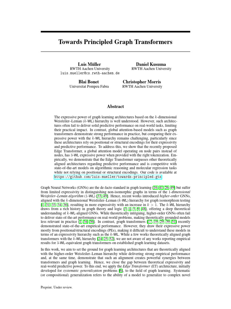 Towards Principled Graph Transformers: Luis Müller Daniel Kusuma | PDF | Theoretical Computer ...