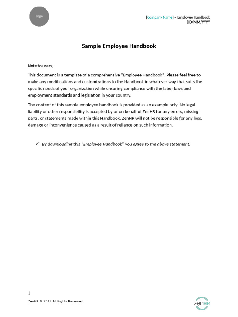 Employee Handbook HR Manual ZenHR HR Letters Templates | PDF ...