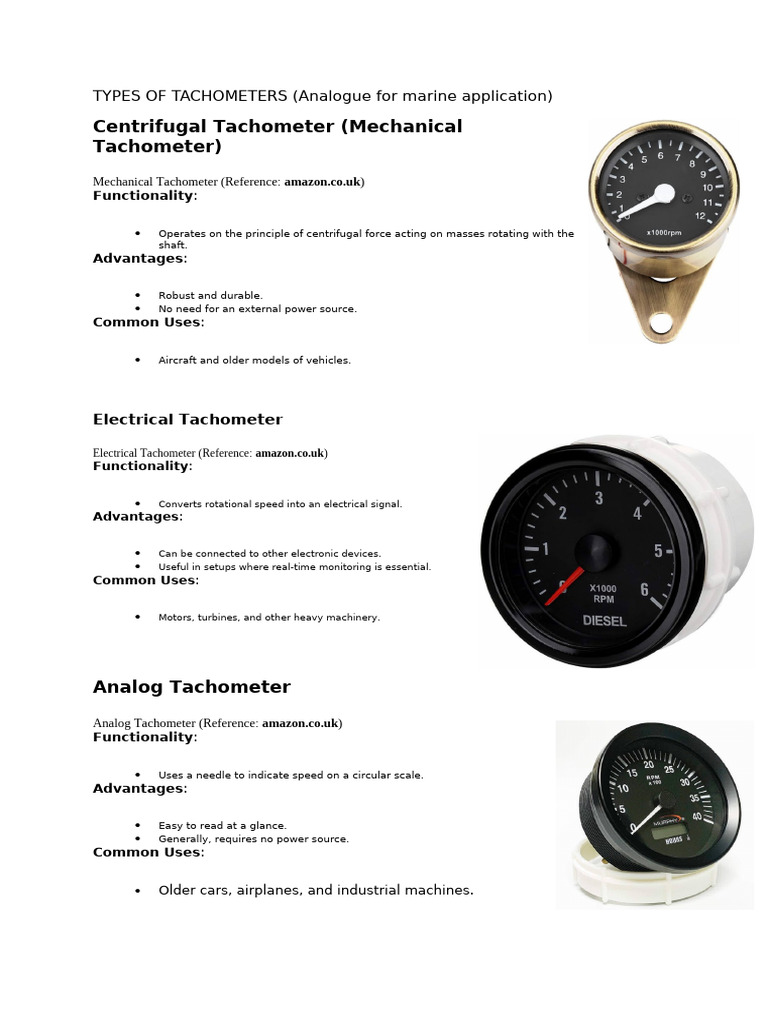 Types of Tachometers | PDF
