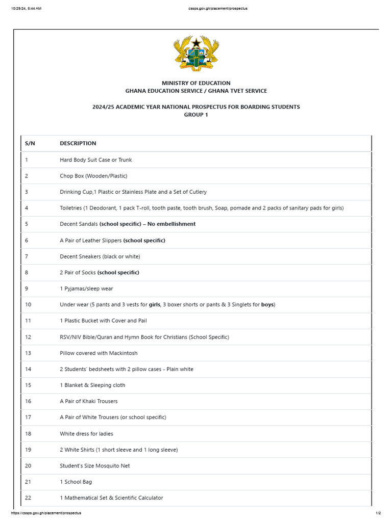 Cssps - Gov.gh Placement Prospectus | PDF | Clothing | Fashion