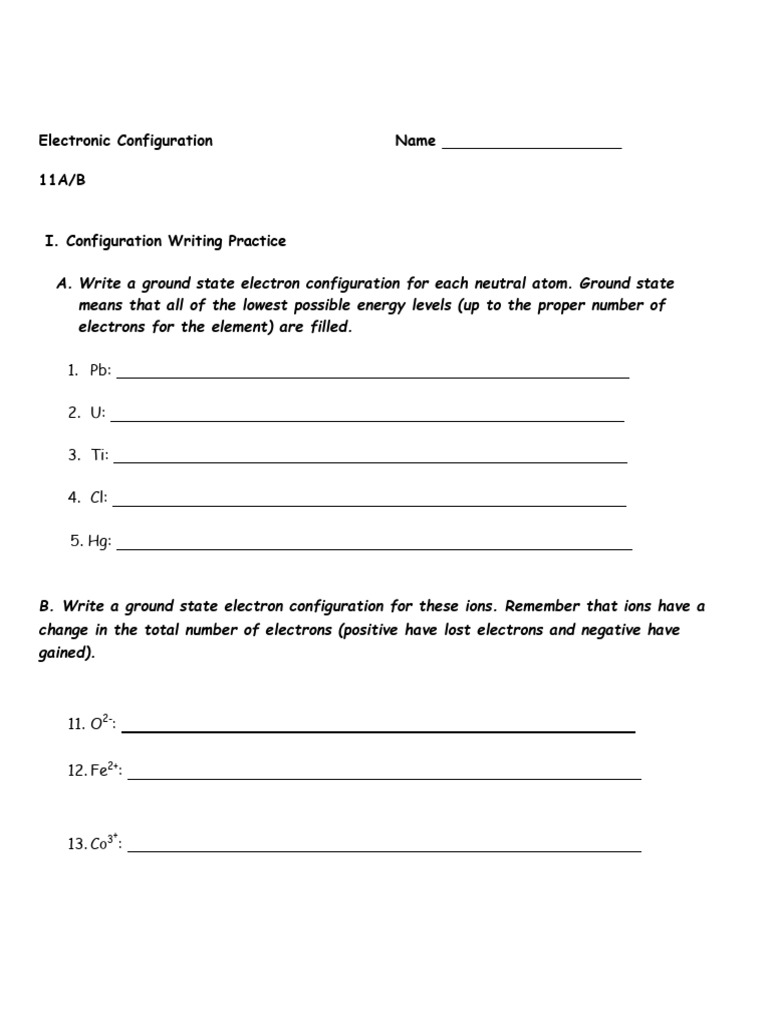 Electron Configuration Practice | PDF