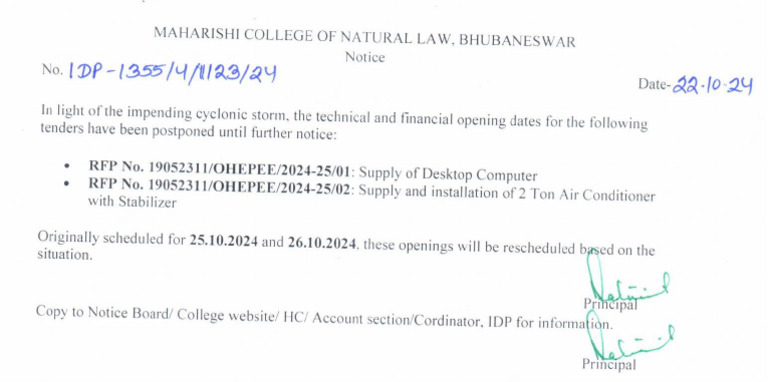 Notice For Tender Opening Dates Have Been Postponed | PDF