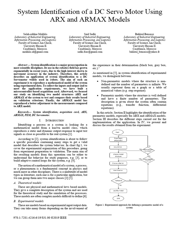 System Identification of A DC Servo Motor Using ARX and ARMAX Models | PDF | System | Applied ...