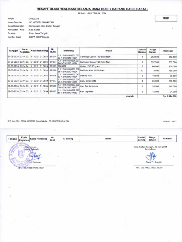 BHP Juni (Silpa Kinerja) | PDF