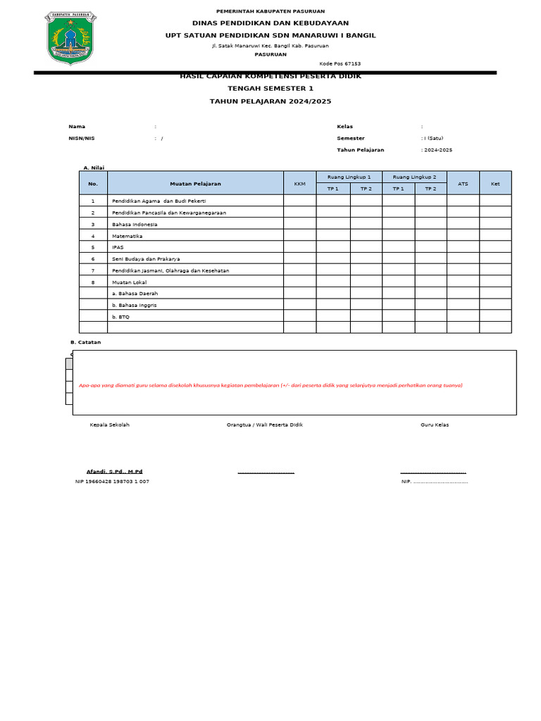 Contoh Raport Ats | PDF