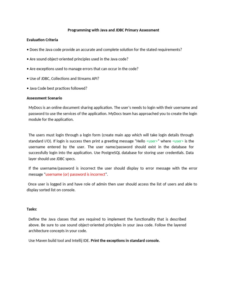Programming With Java and JDBC Primary Assessment | PDF