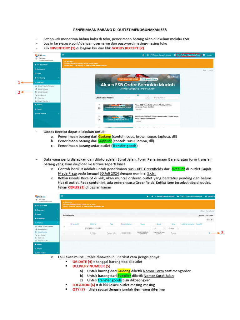 Penerimaan Barang Di Outlet Menggunakan Esb | PDF