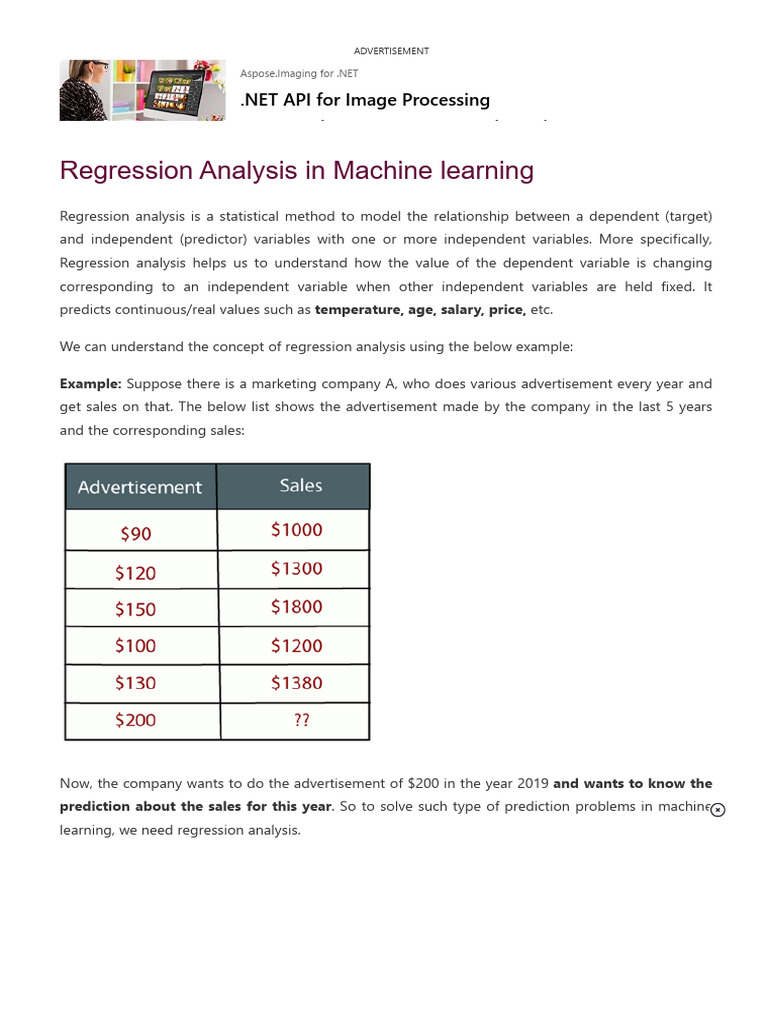 Regression Analysis in Machine Learning | PDF | Linear Regression | Regression Analysis