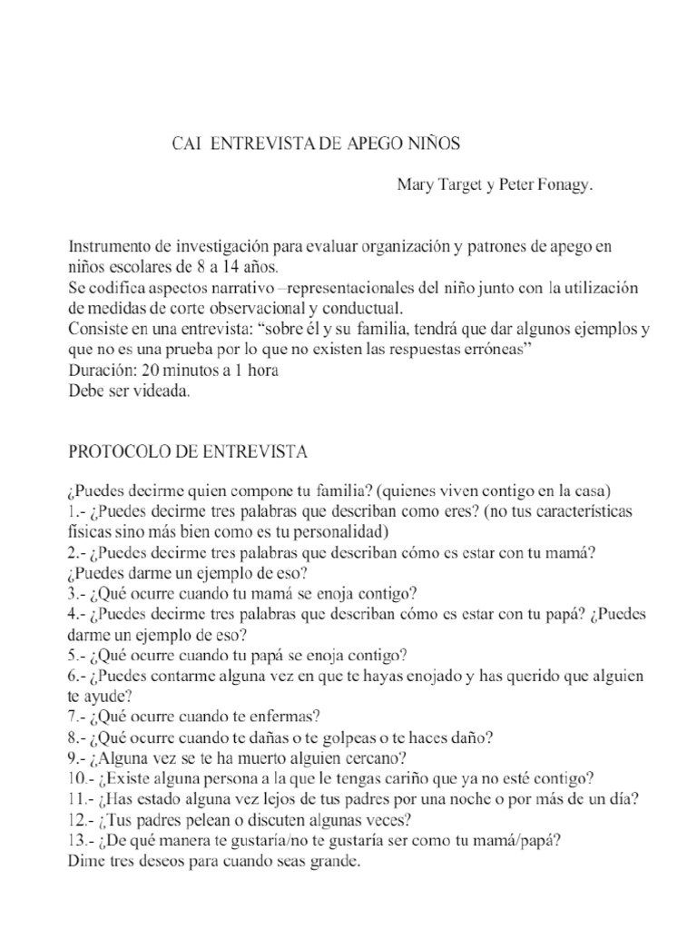 CAI Entrevista Apego Ninos | PDF