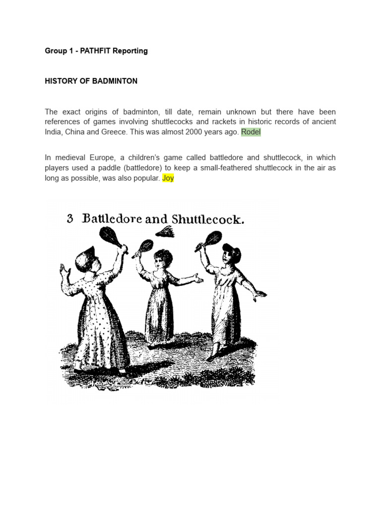 Origins and History of Badminton | PDF | Sports | Athletic Sports