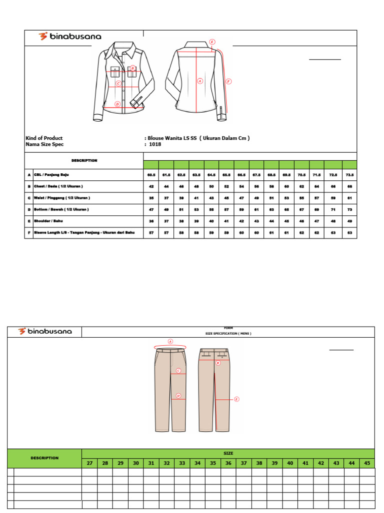Size Chart PDH | PDF