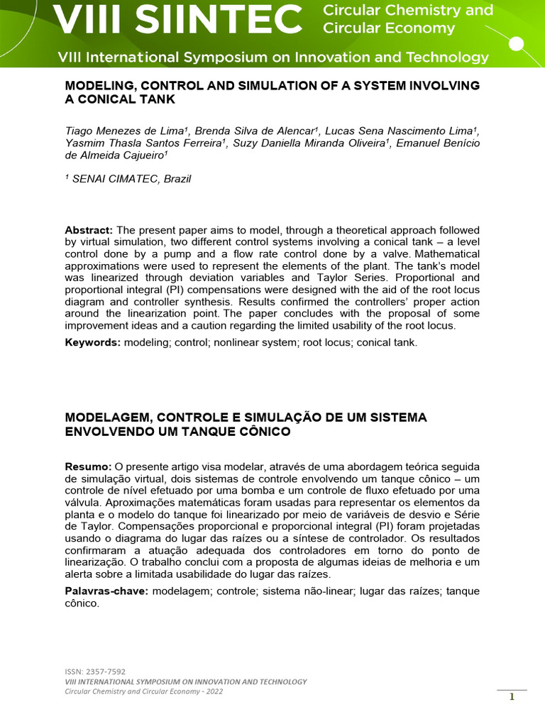Modeling, Control and Simulation of A System Involving A Conical Tank | PDF | Control Theory ...