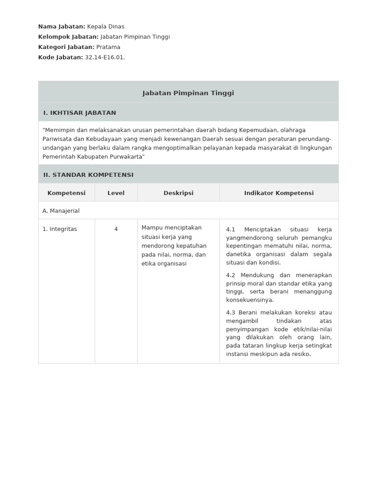 SKJ Kepala Dinas | PDF | Pengembangan Diri