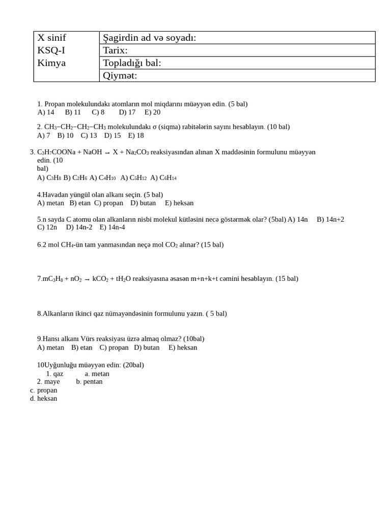 10 Cu Sinif KSQ1 A Var | PDF