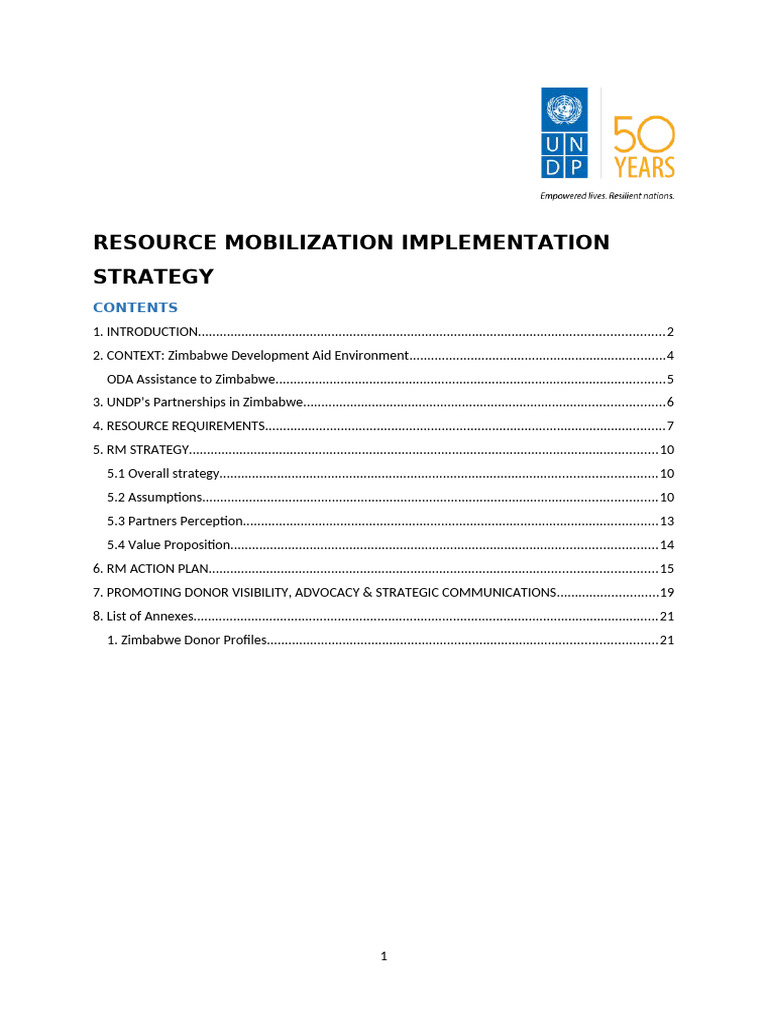 Resource Mobilization Implementation Strategy | PDF | United Nations ...