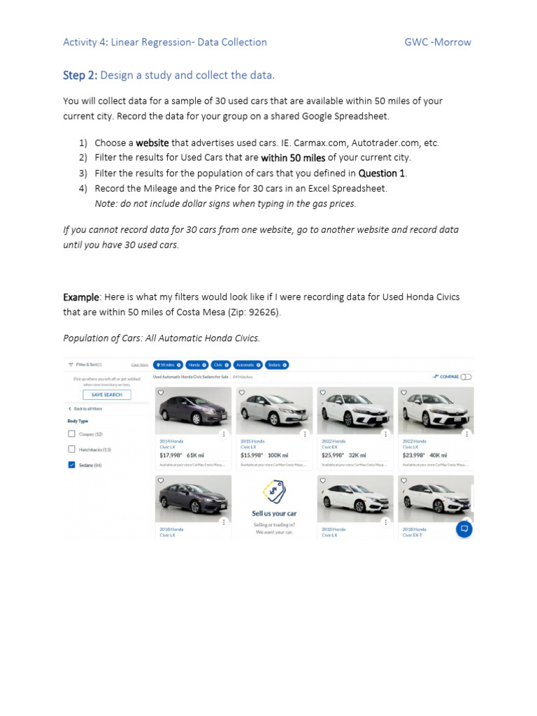 Linear Regression: Used Car Data Collection | PDF
