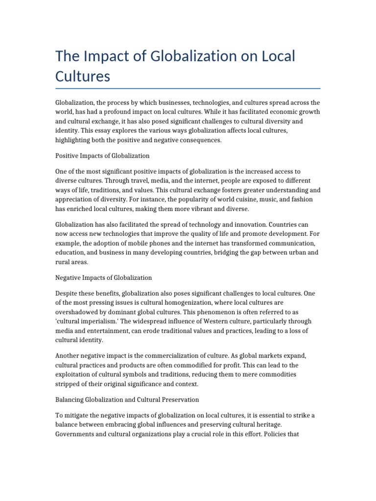 Globalization's Effects on Local Cultures | PDF | Globalization ...