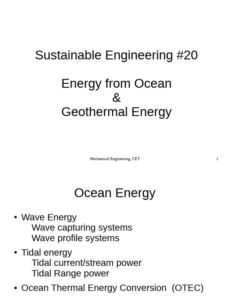 Ocean & Geothermal Energy Guide | PDF | Tide | Oceans