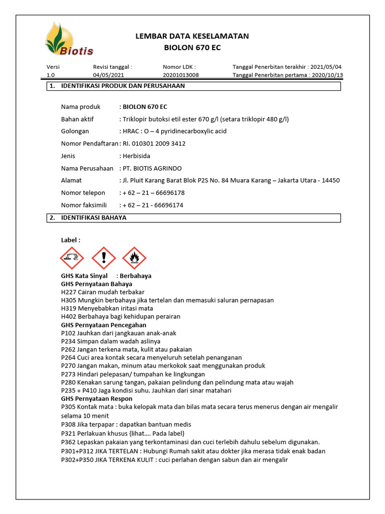008 Msds Biolon-670-Ec Ghs | PDF