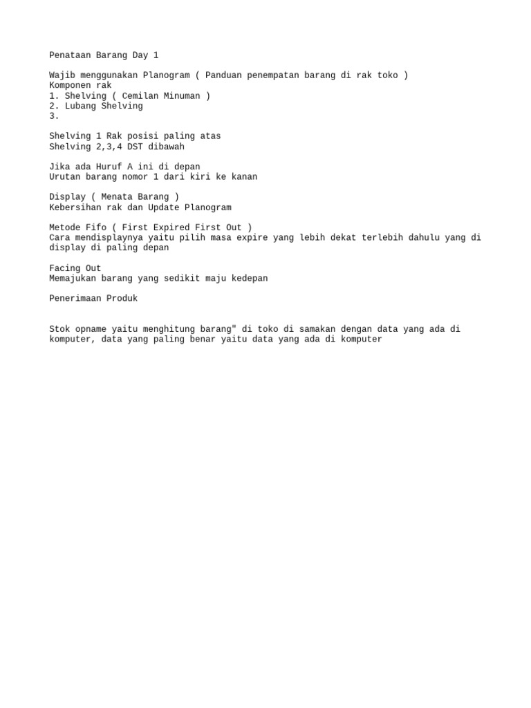 Penataan Barang Day 1 | PDF