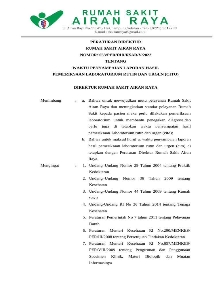 Perdir Waktu Tunggu Laboratorium Rutin Dan Urgen (Cito) | PDF ...