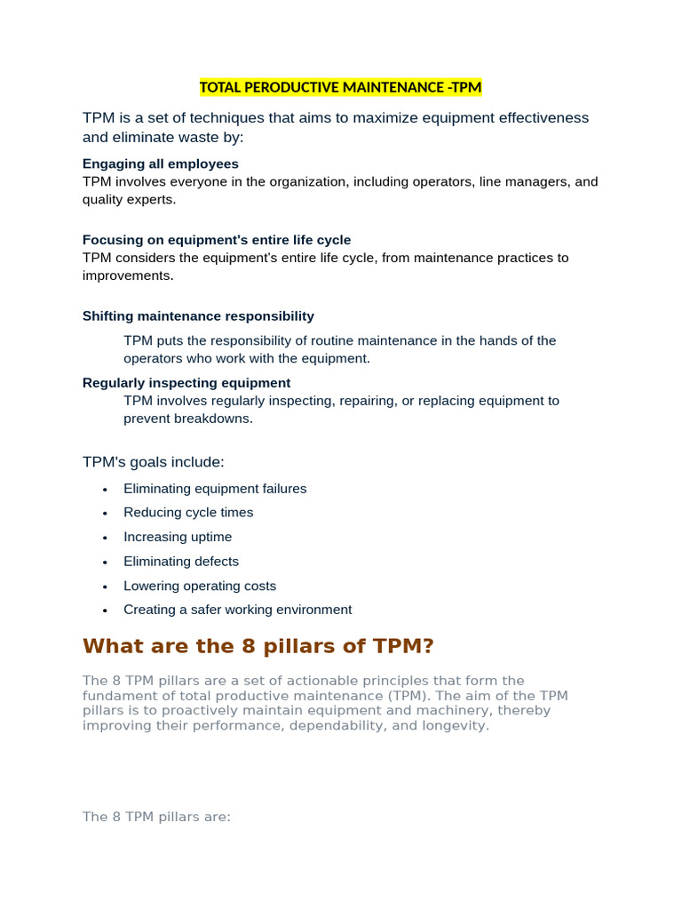 Total Productive Maintenance Overview | PDF