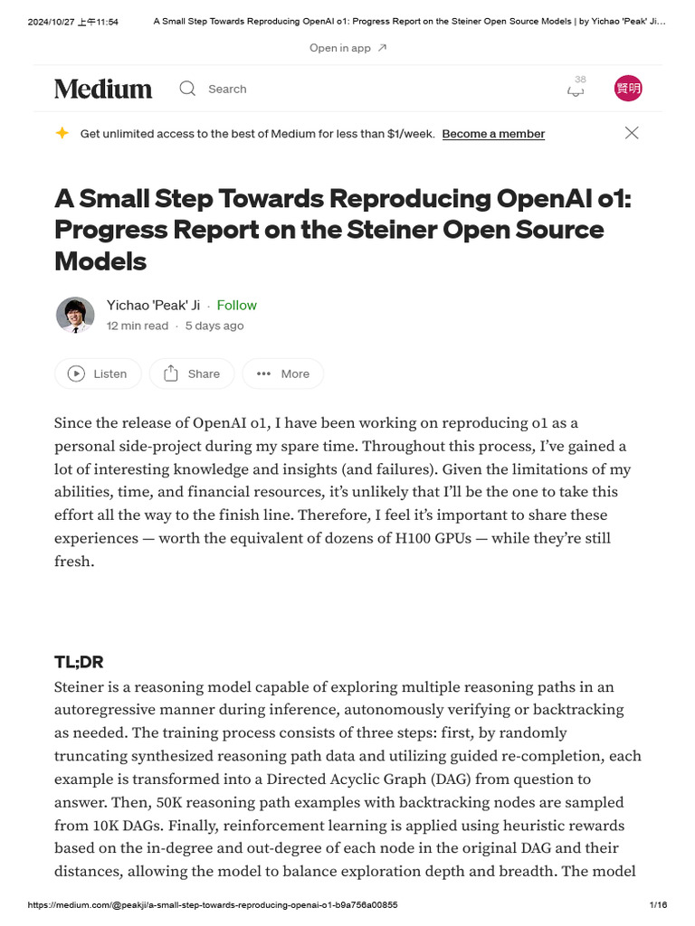 A Small Step Towards Reproducing OpenAI O1 - Progress Report On The ...